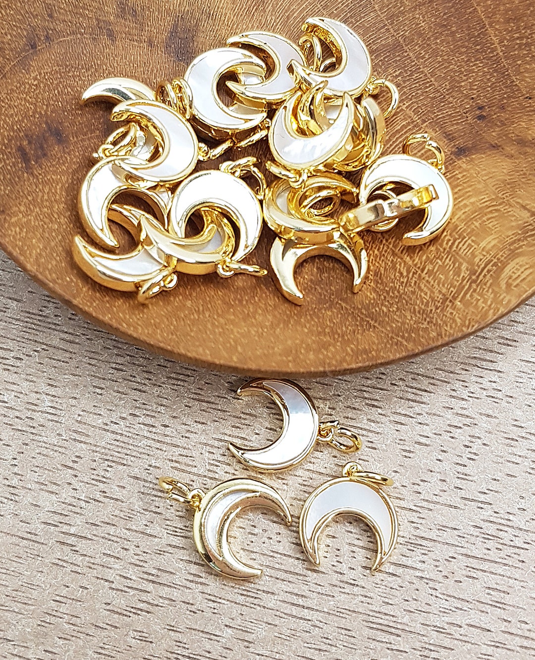 Half Moon Shell Charm White Mother-of-pearl and 18k Gold Plated 11.5x11x2mm - Etsy