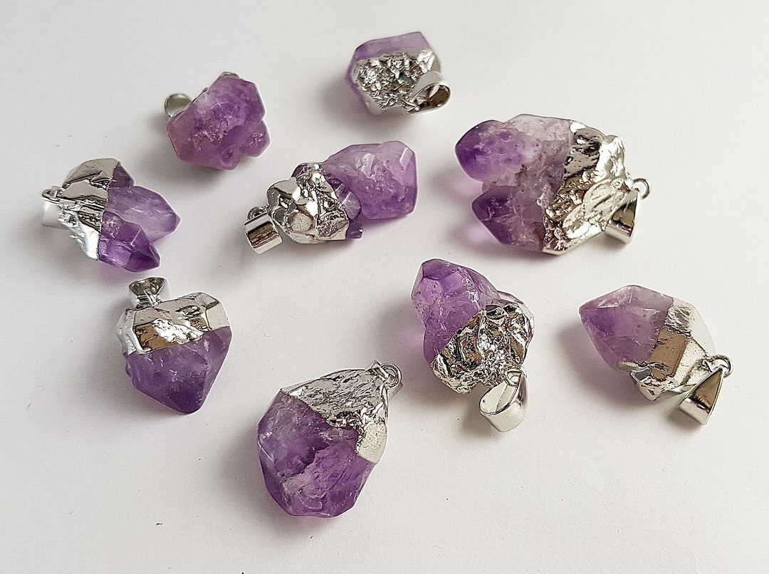 Pendant Raw Amethyst and Silver Metal 25x18x14mm - Etsy