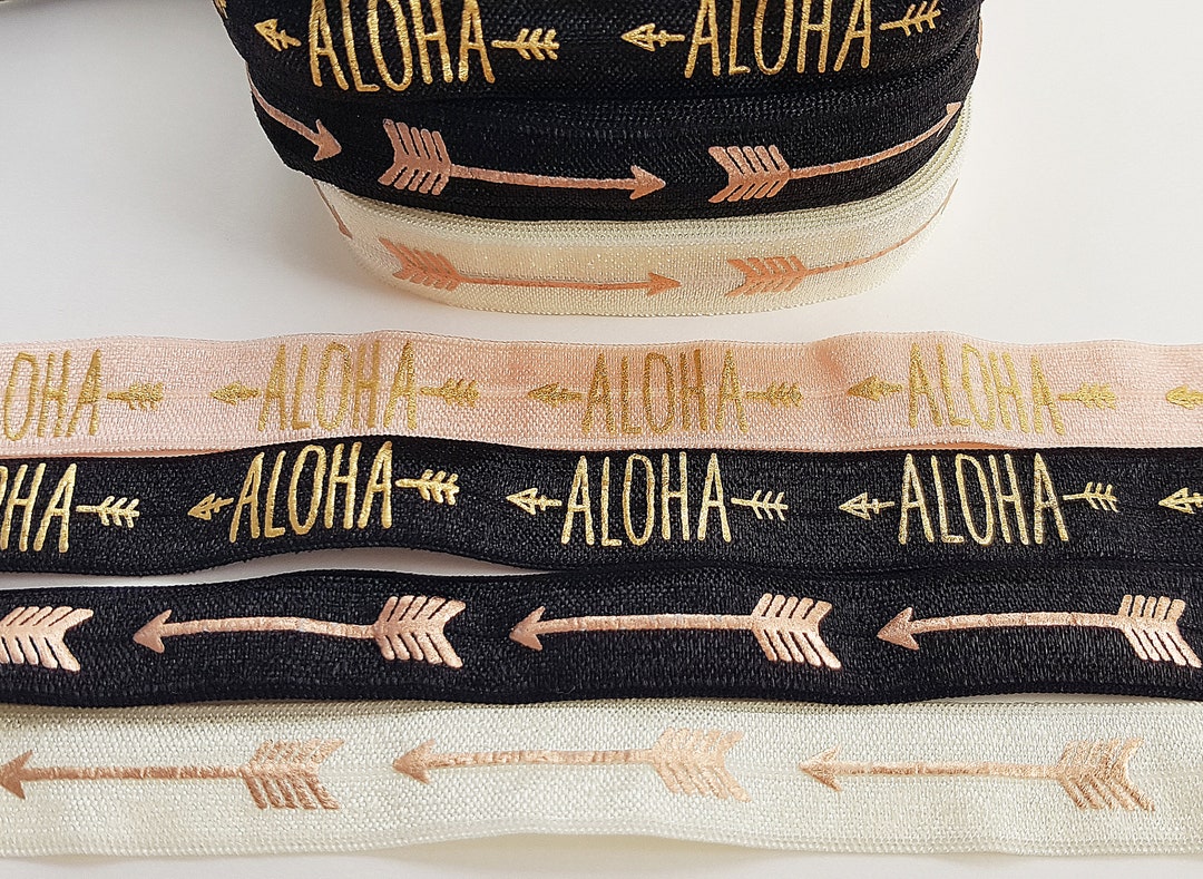 Flat Elastic Ribbon Message aloha or Arrows, Ivory or Black 16mm Lot of ...