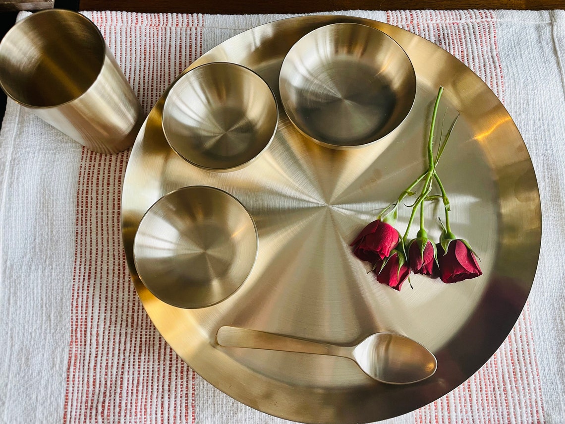 Kansa Thali Set With Angled Plate - Etsy