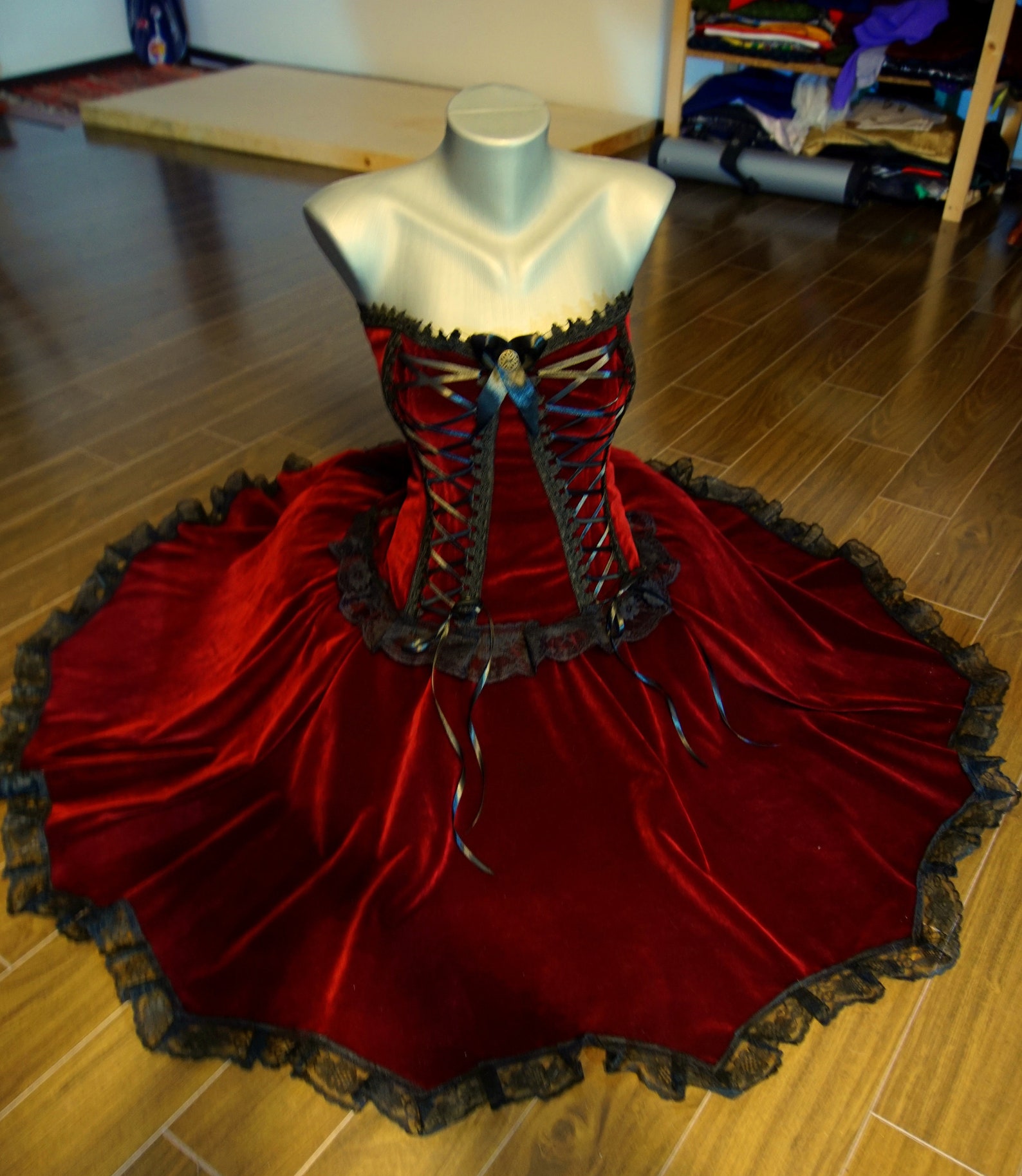 Gothic Velvet Dress With Corset and Lace/ Black Metal/ Witch - Etsy