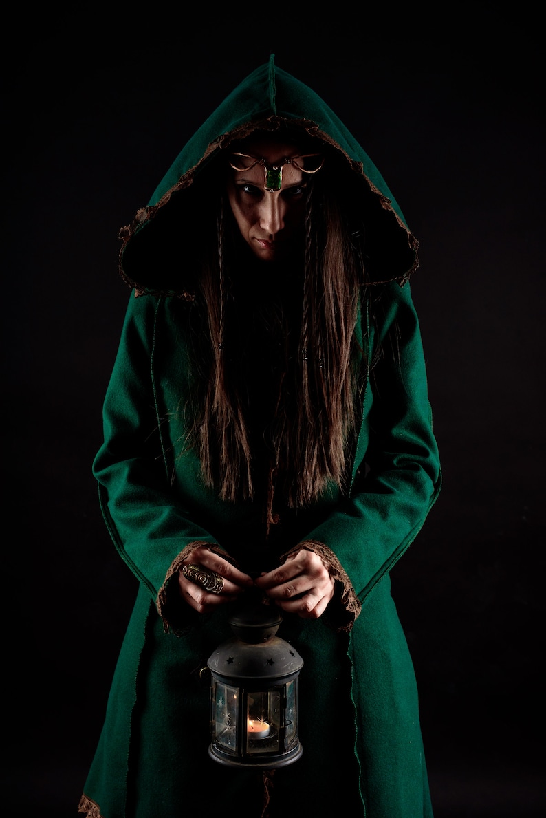 Fairy Forest Wool Hooded Coat Leather/ Psy/ Etnic/ Pagan/ Hippie/ Witch ...