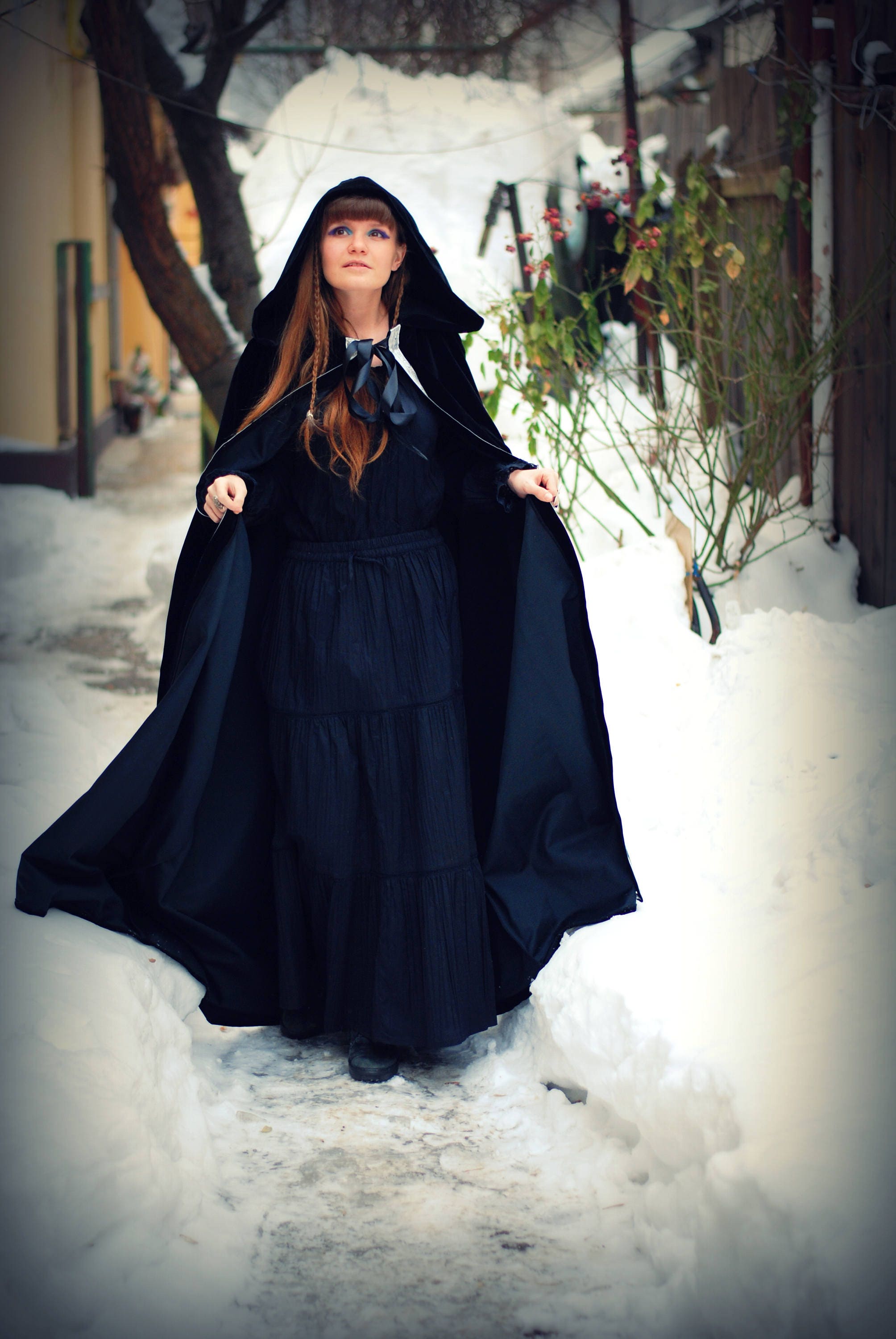 Velvet Long Cape Custom Hooded Victorian Medieval Cape | Etsy UK