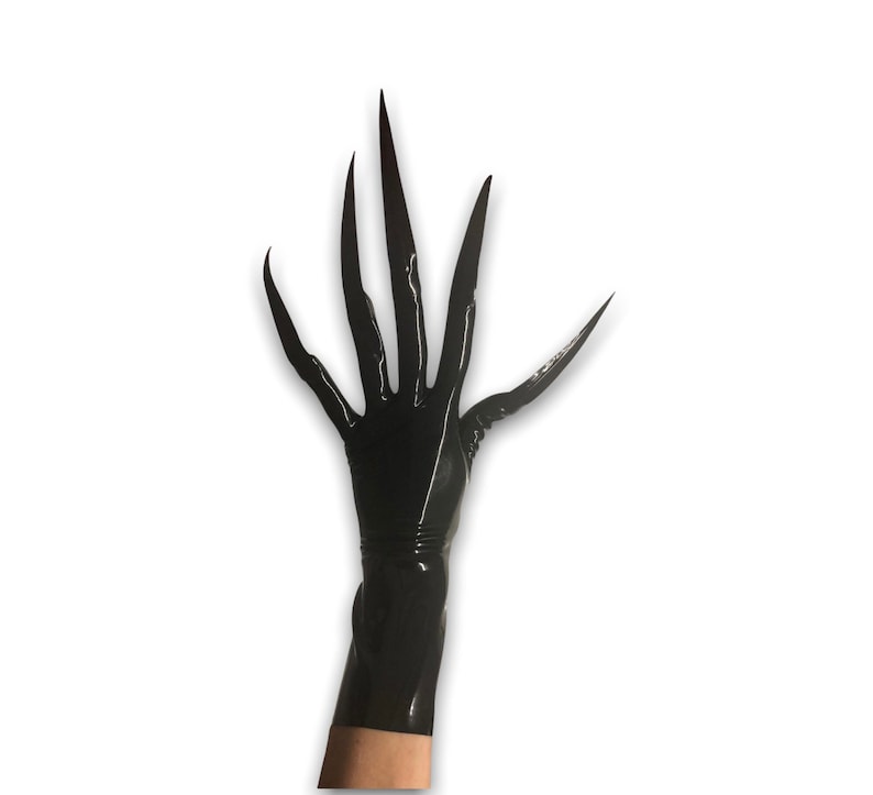 Latex Black Gloves With Devil’s Claws, Nails, Rubber Black Gloves ...