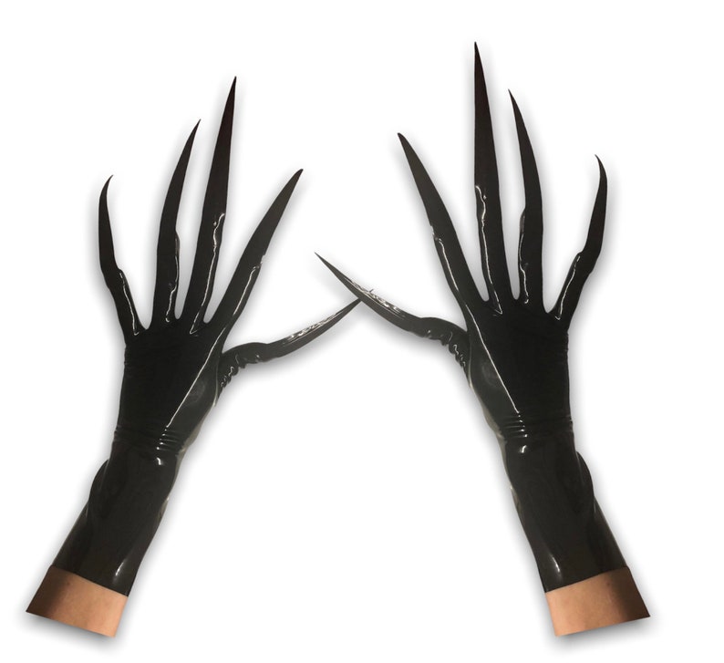 Latex Black Gloves With Devil’s Claws, Nails, Rubber Black Gloves ...