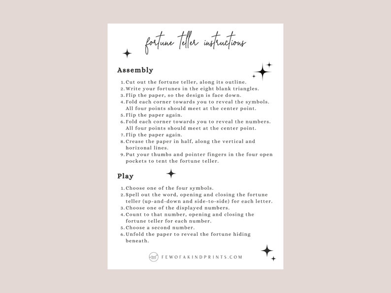 DIGITAL DOWNLOAD Printable Fortune Teller Kit Cootie Catcher, DIY Kit ...