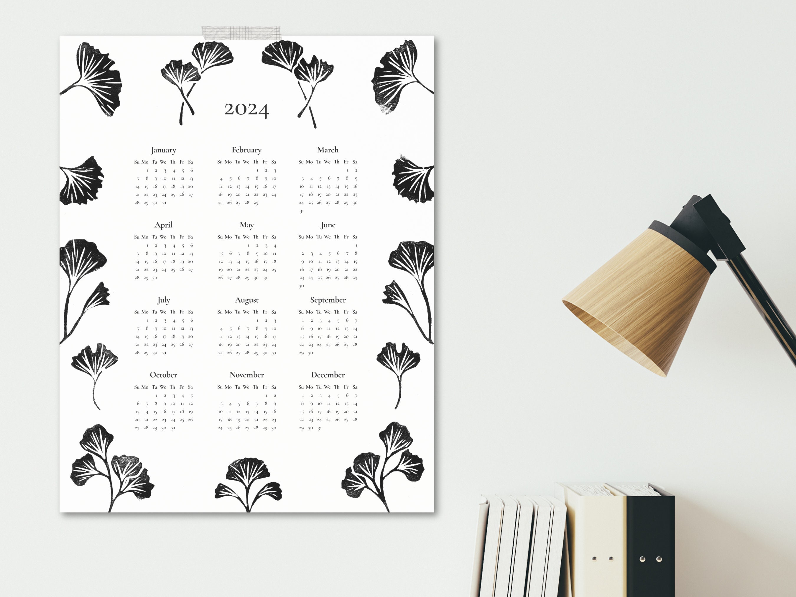 DIGITAL DOWNLOAD Printable 2024 Year-at-a-glance Calendar Ginkgo ...