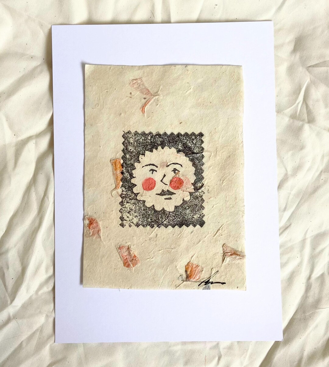 Lino Print Sun Face Stamp Art: Handmade Floral Paper, A6 - Etsy