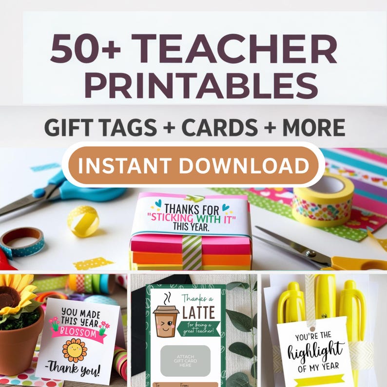 Teacher Appreciation Printable Bundle | Gift Tags, Cards, Notes ...
