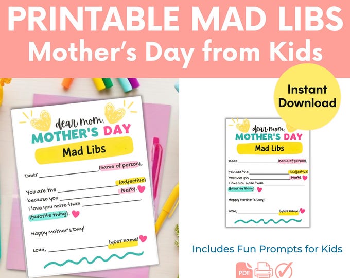 About My Mom: Mother's Day Mad Libs Activity Printable for Kids ...