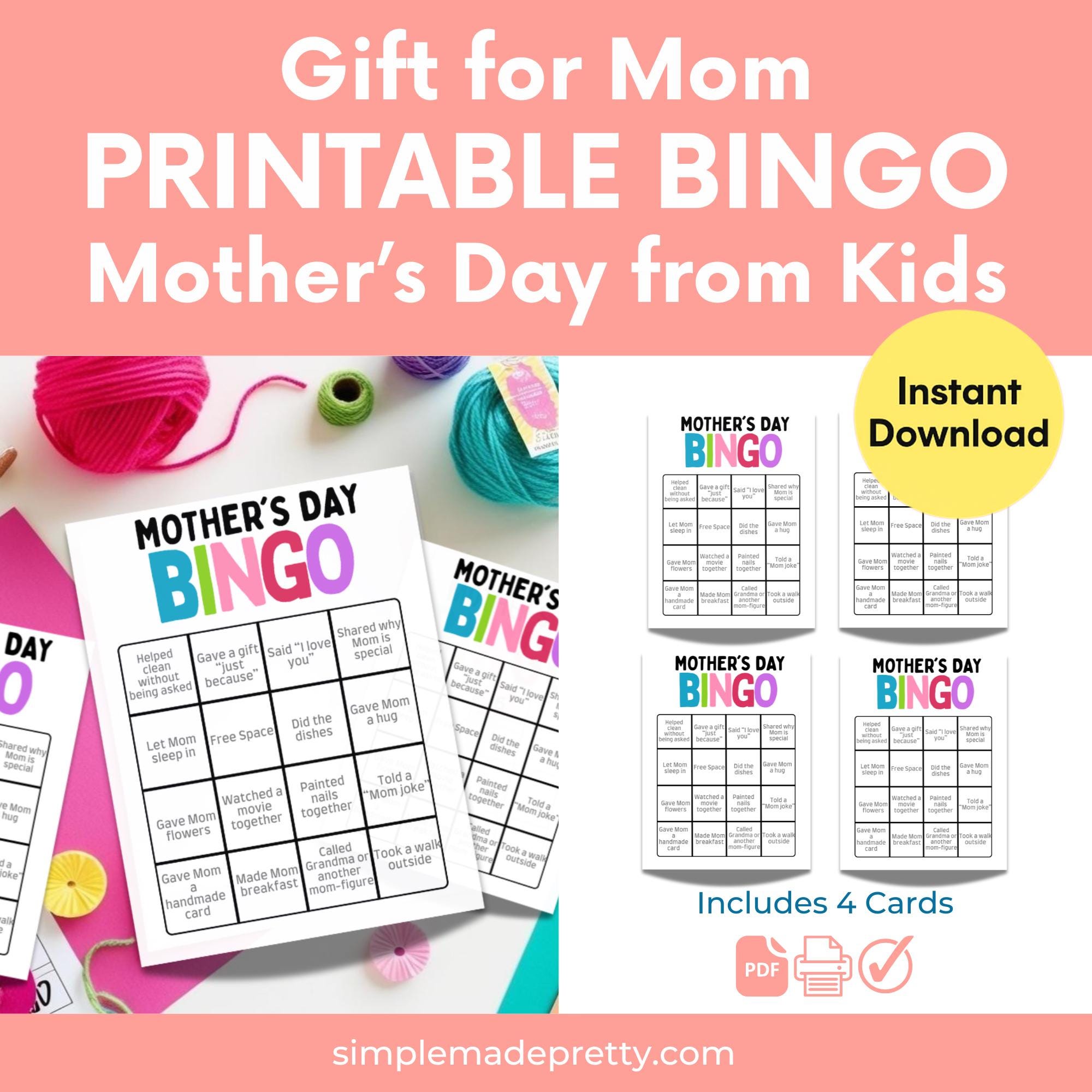 Mother’s Day Bingo Printable – 4 Fun Bingo Cards – Kids Mother’s Day ...