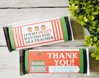 Teacher Appreciation Candy Bar Wrapper Personalize & Print - Etsy