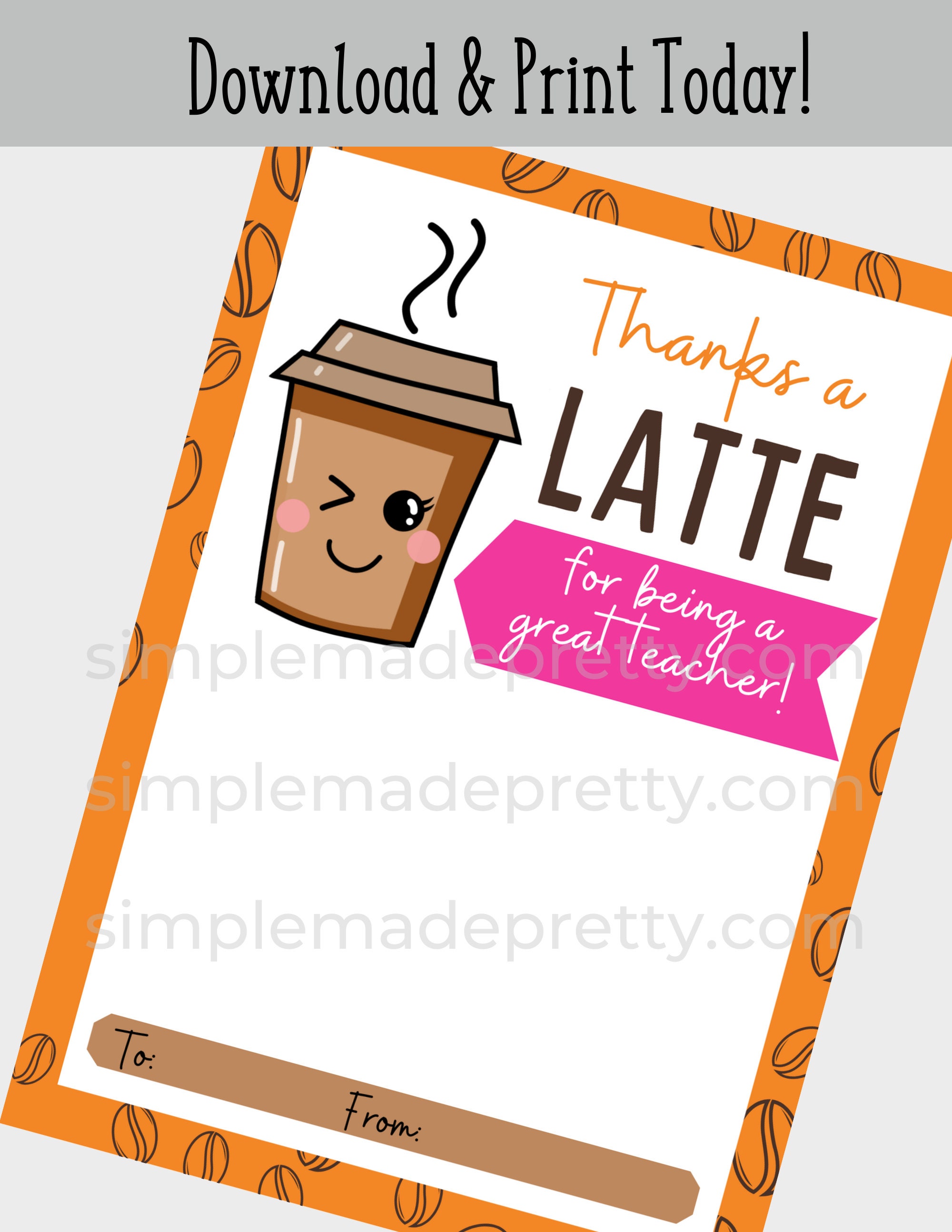 Teacher Appreciation Coffee Gift Card Holder: Thanks a Latte (PDF) - Etsy
