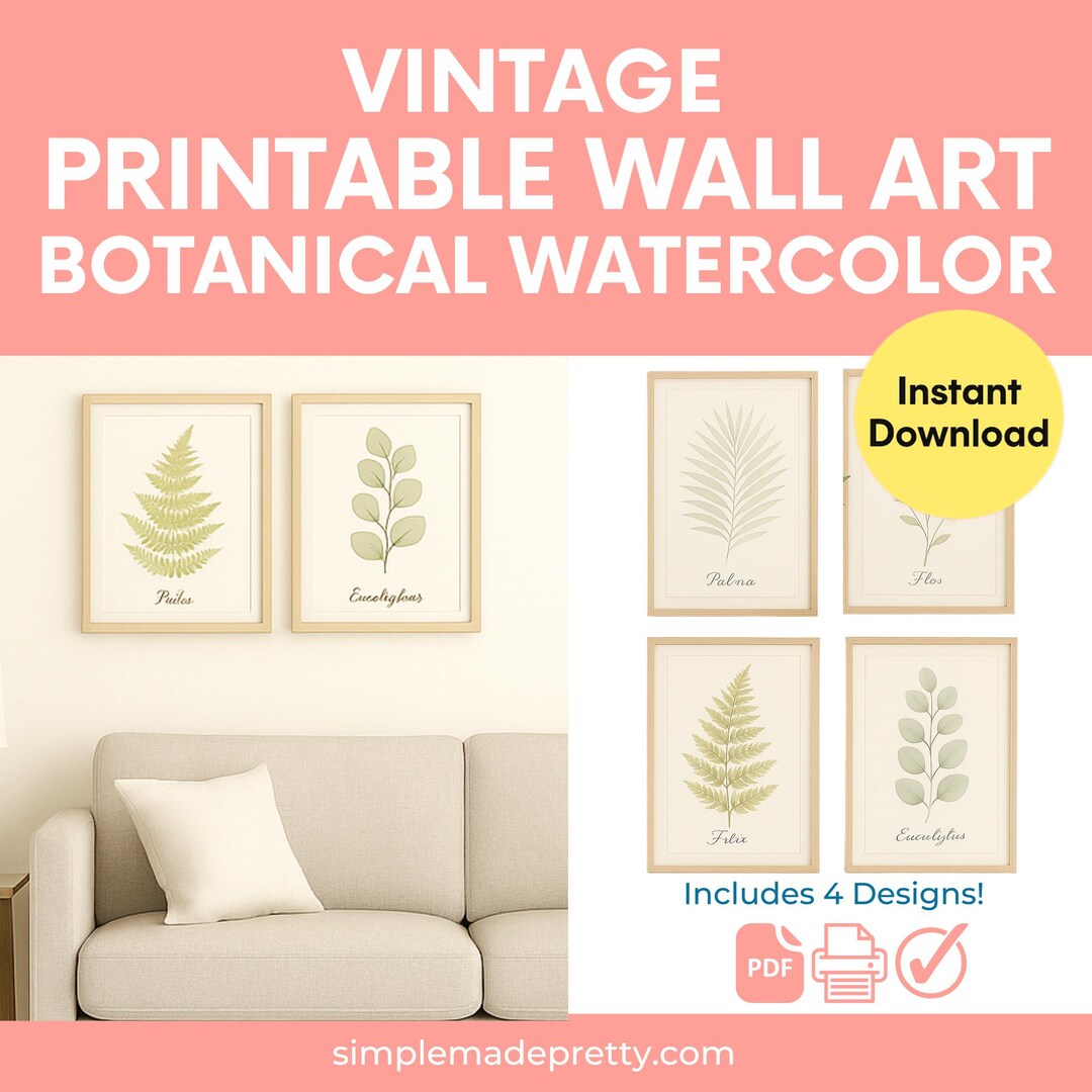 Botanical Wall Art Printables – Latin Plant Name Set of 4 – Neutral ...