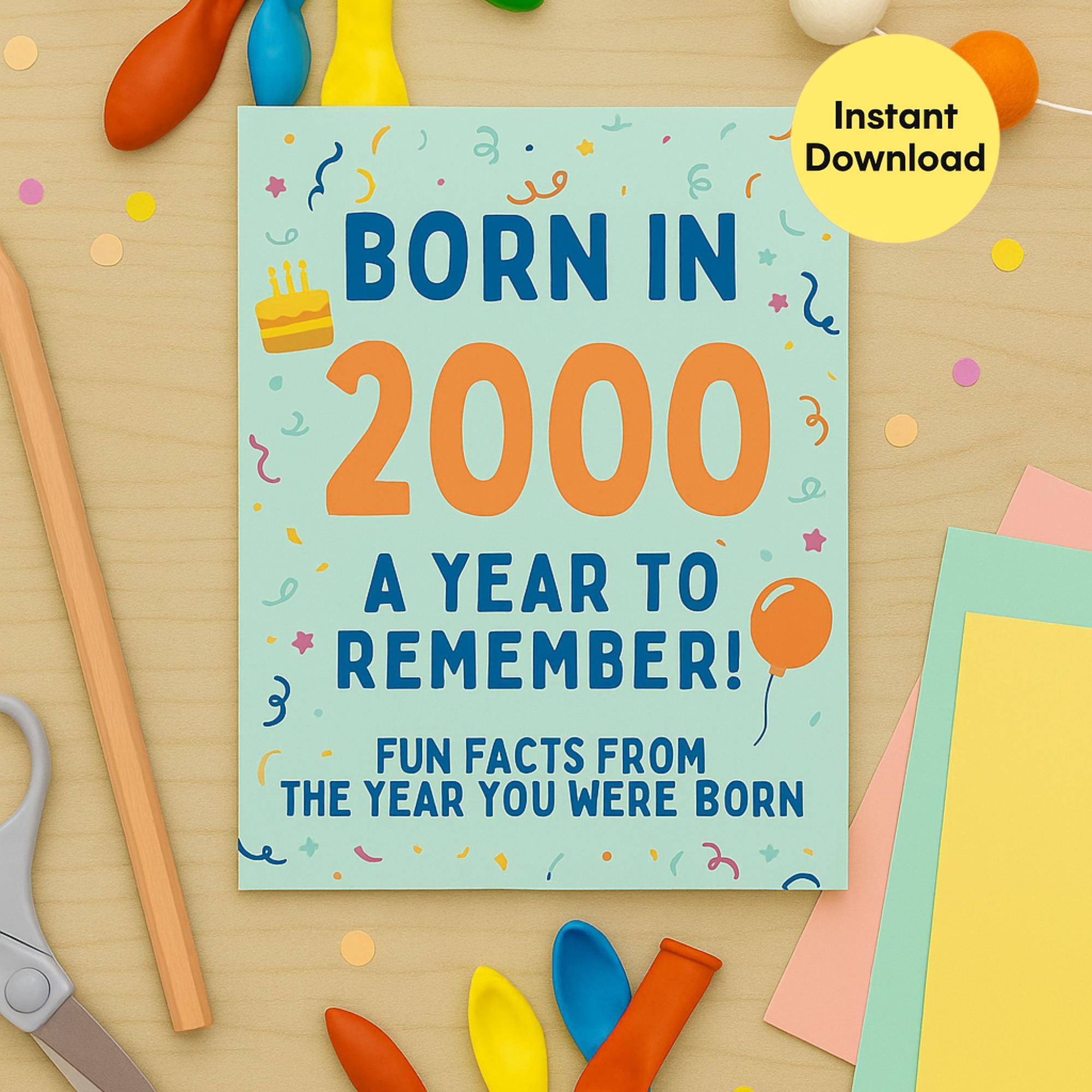 Born in 2000 Birthday Card Printable – Turning 25 in 2025 | Fun Facts ...