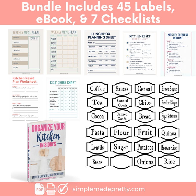 Kitchen Organization Printables | Meal Planning, Chore Chart + Ebook ...