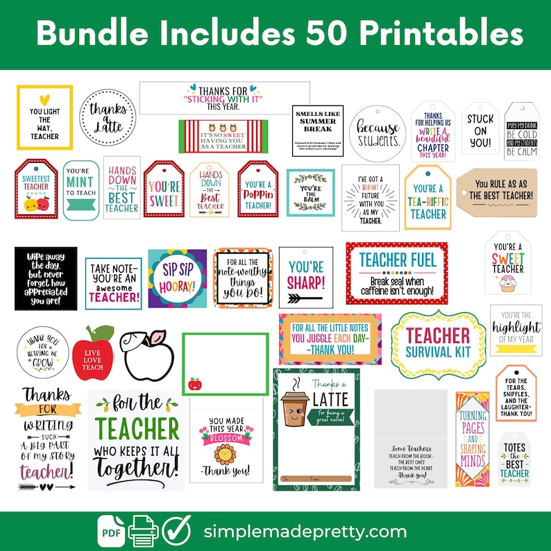 Teacher Appreciation Printable MEGA Bundle | Teacher Gift Tags, Cards ...