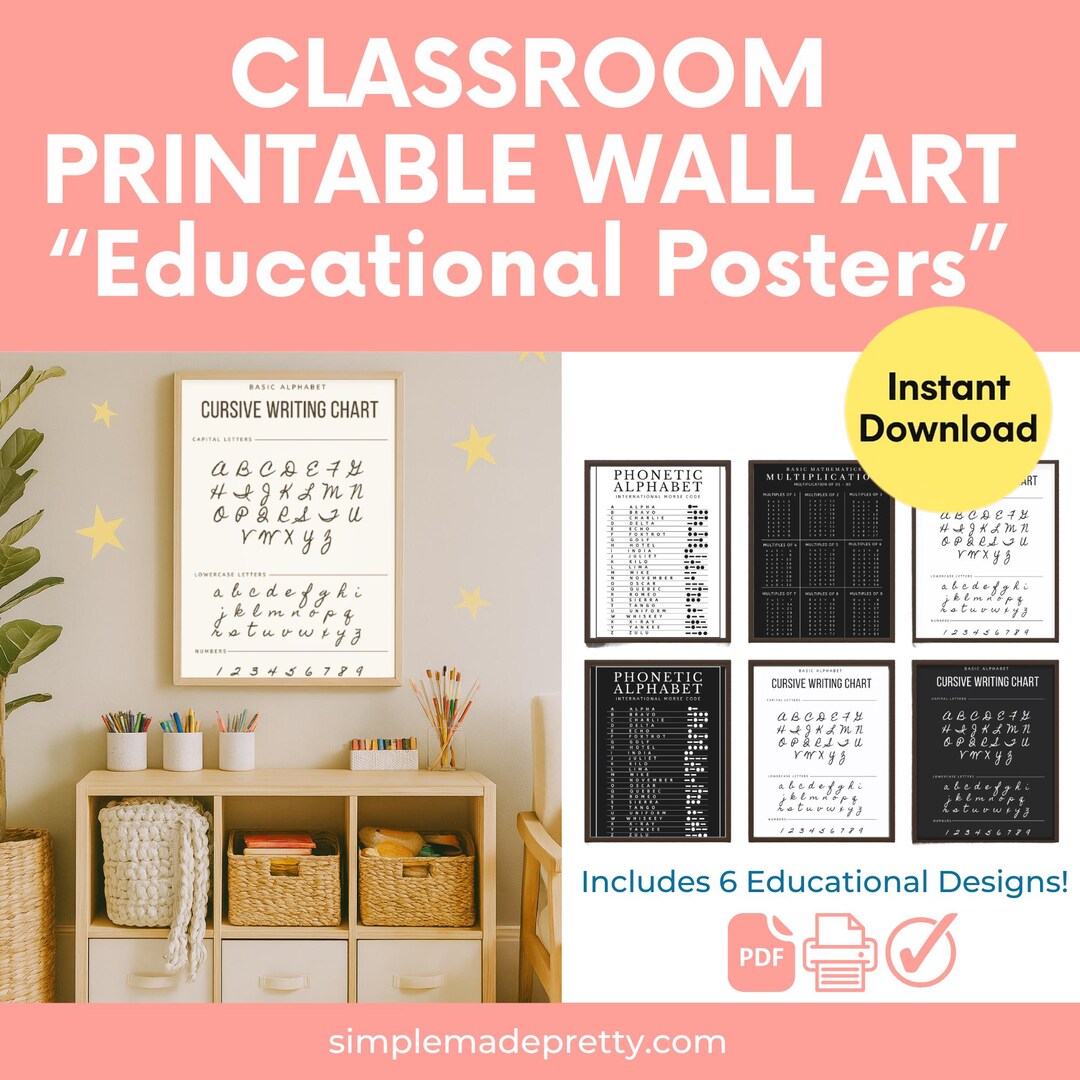 Printable Educational Wall Charts • Cursive, Multiplication, World Map ...
