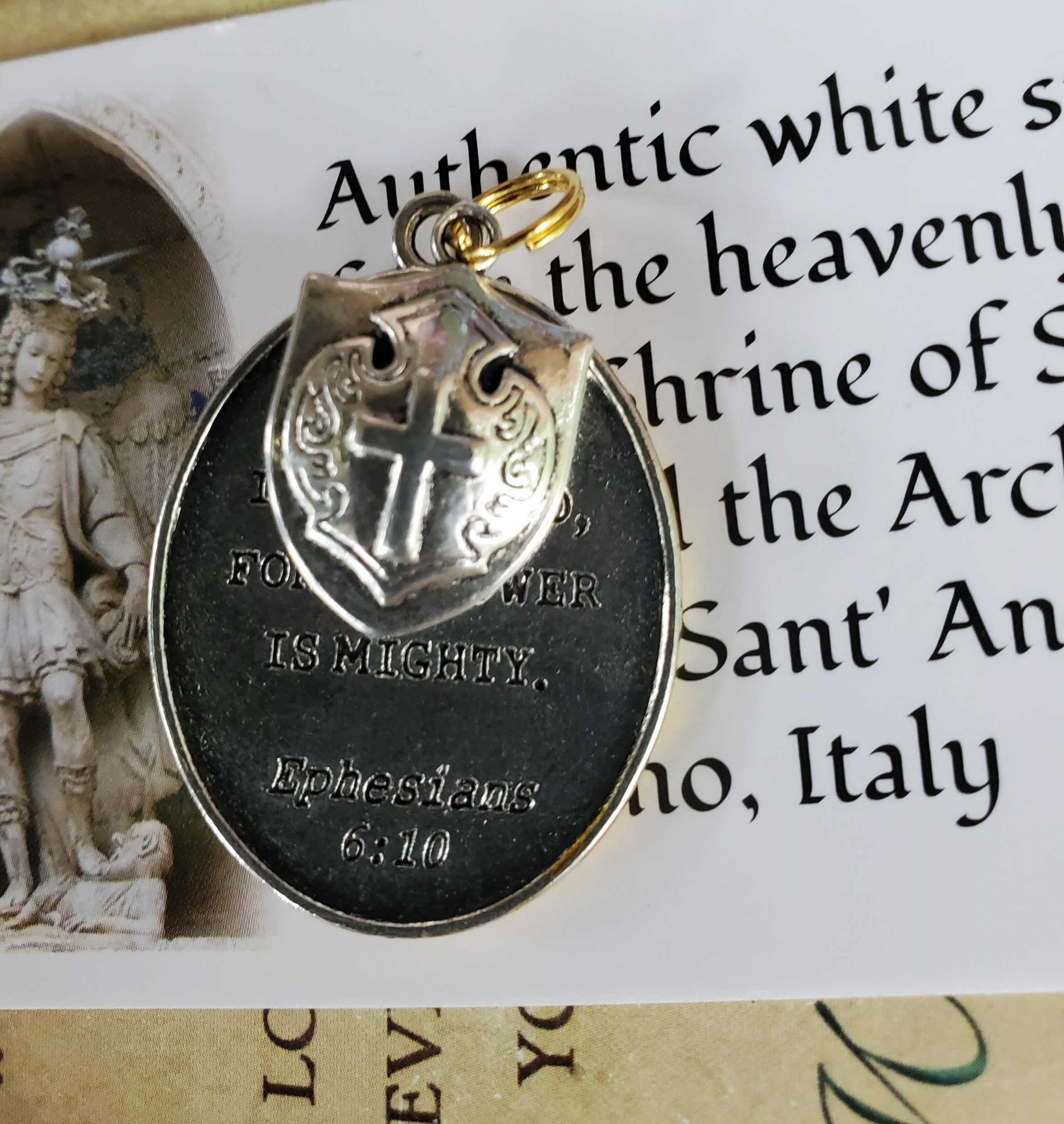 St. Michael Shield of God Pendant With Stone From Cave in - Etsy