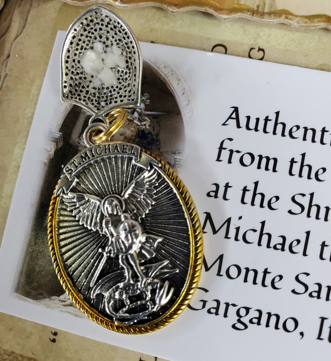 St. Michael Shield of God Pendant With Stone From Cave in - Etsy
