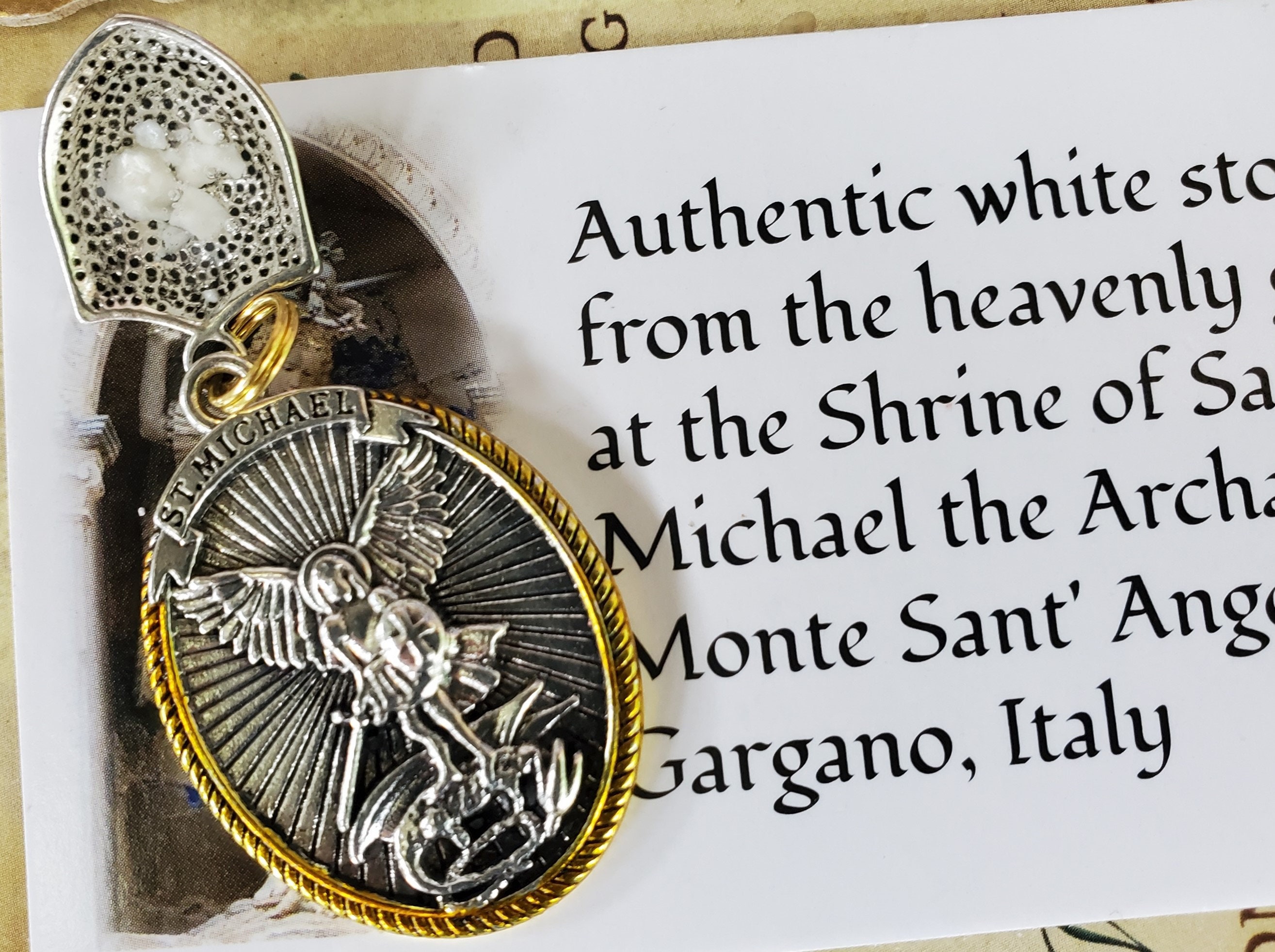 St. Michael Shield of God Pendant With Stone From Cave in - Etsy