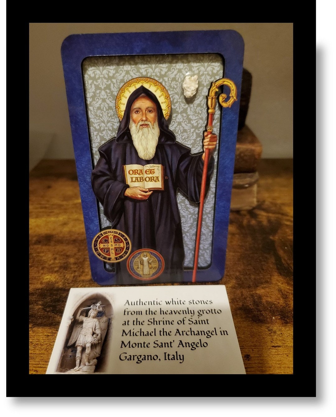St. Benedict Plaque With St Michael Stone From Cave in Monte Santangelo ...
