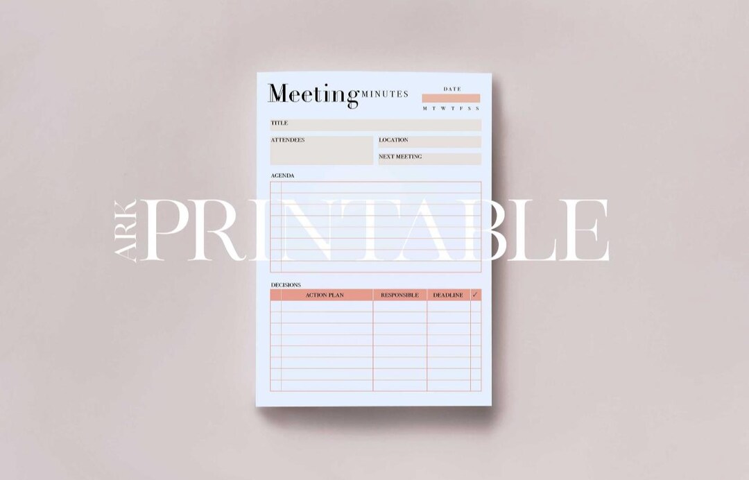 Meeting Organiser Notes Planner , Work Planner , Meeting Agenda ...