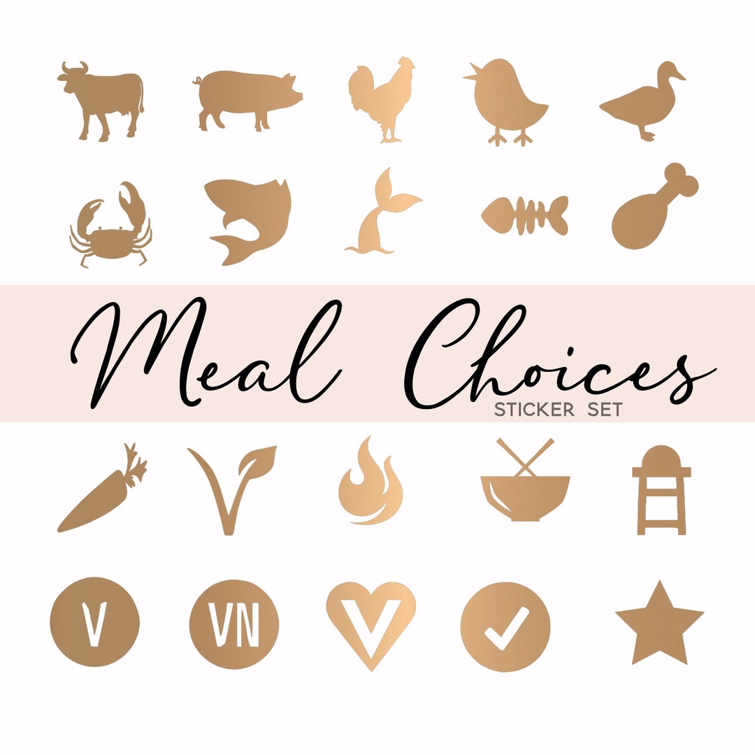 20 Wedding Meal Stickers - Meal Choice Stickers - Set of 20 - Menu ...