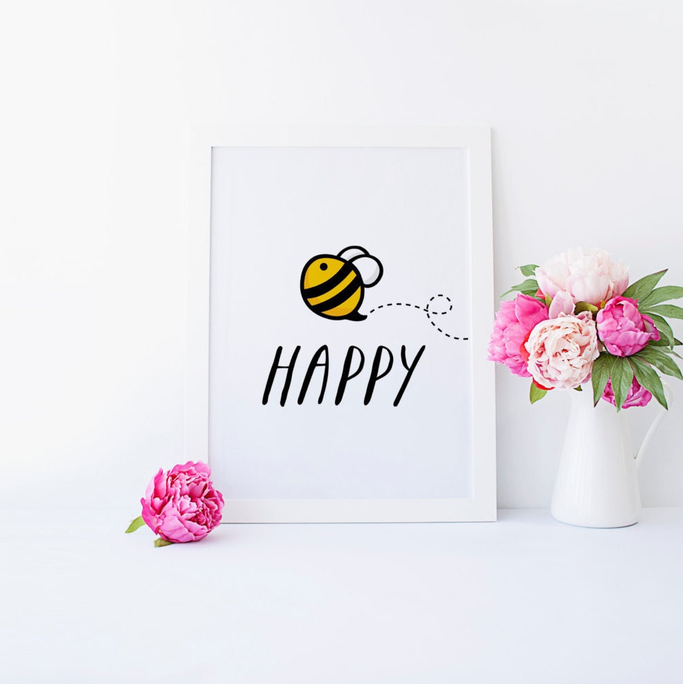 Be Happy, Playroom Wall Art, Bee Happy, Kids Room, Children Quote ...
