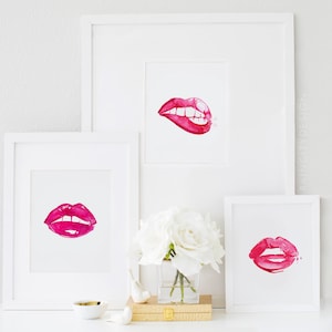 Lips Print, Set of 3 Prints, Fashion Art, Pink Lipstick Print, Makeup ...