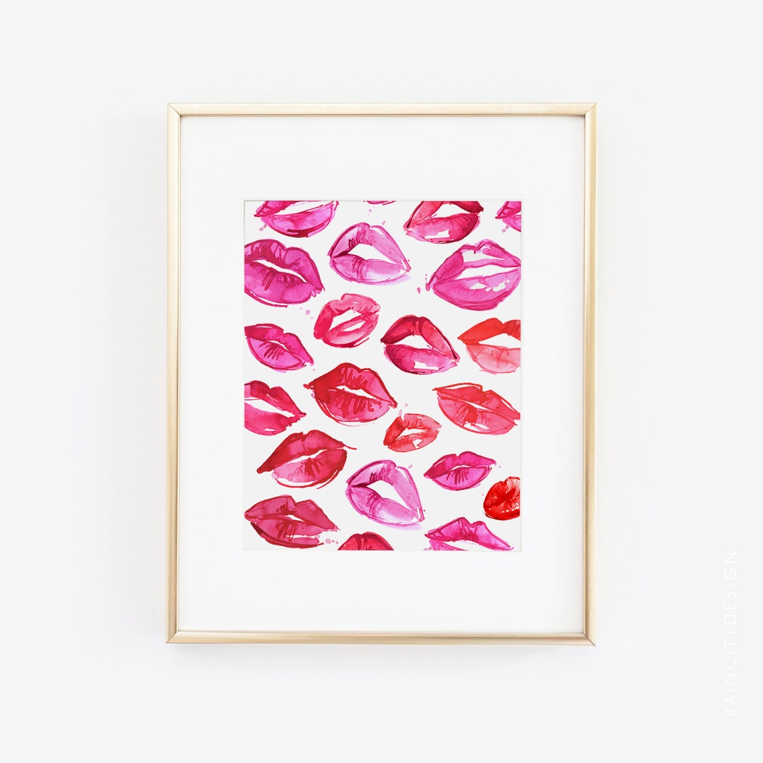 Pink Lips Print, Fashion Print, Kiss Print, Makeup Art, Makeup Print ...