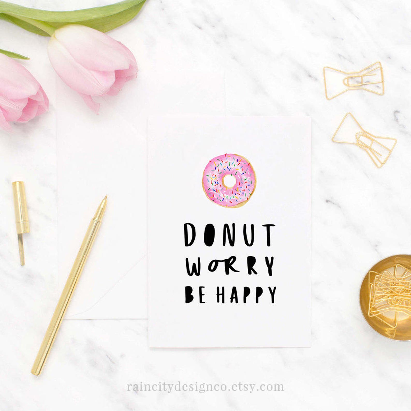 Donut Worry Don't Worry Be Happy Doughnut Print | Etsy