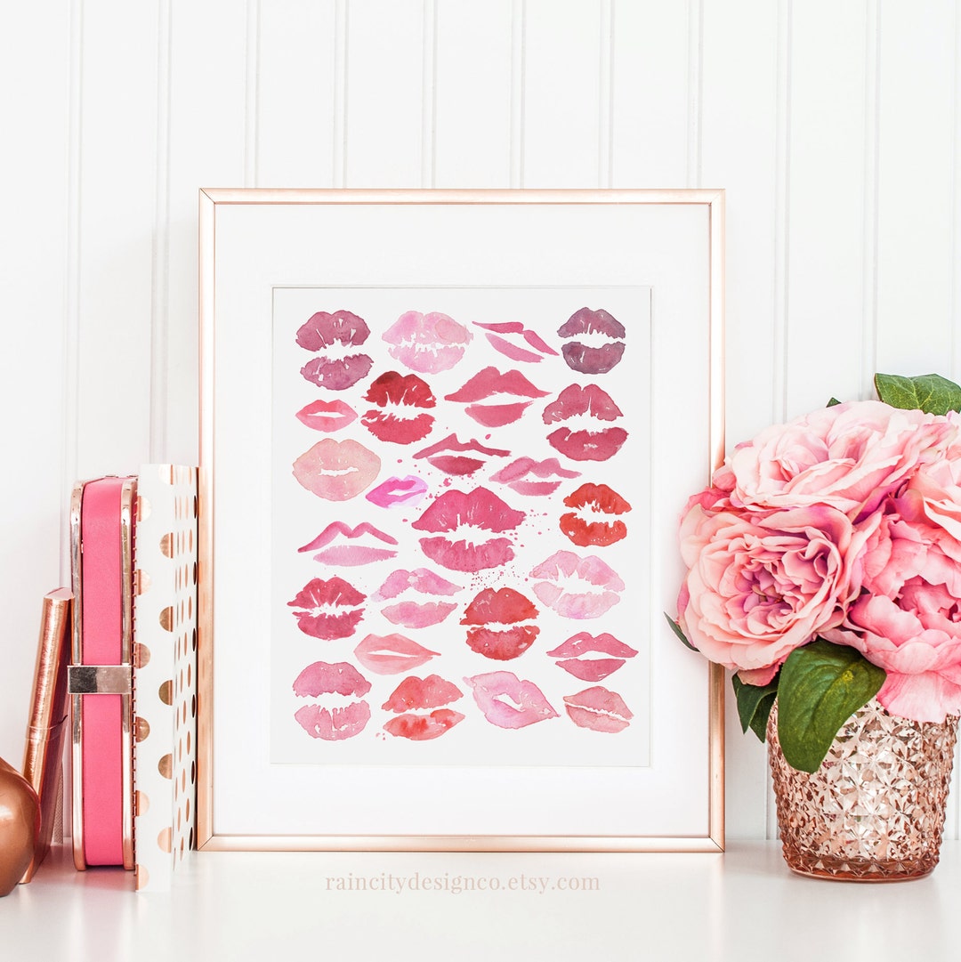 Pink Lips Print, Fashion Print, Kiss Print, Makeup Art, Makeup Print ...
