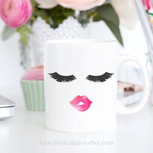 Lips and Lashes Mug, Latte Mug, Cute Mug, Eyelash Mug, Bridal Party ...