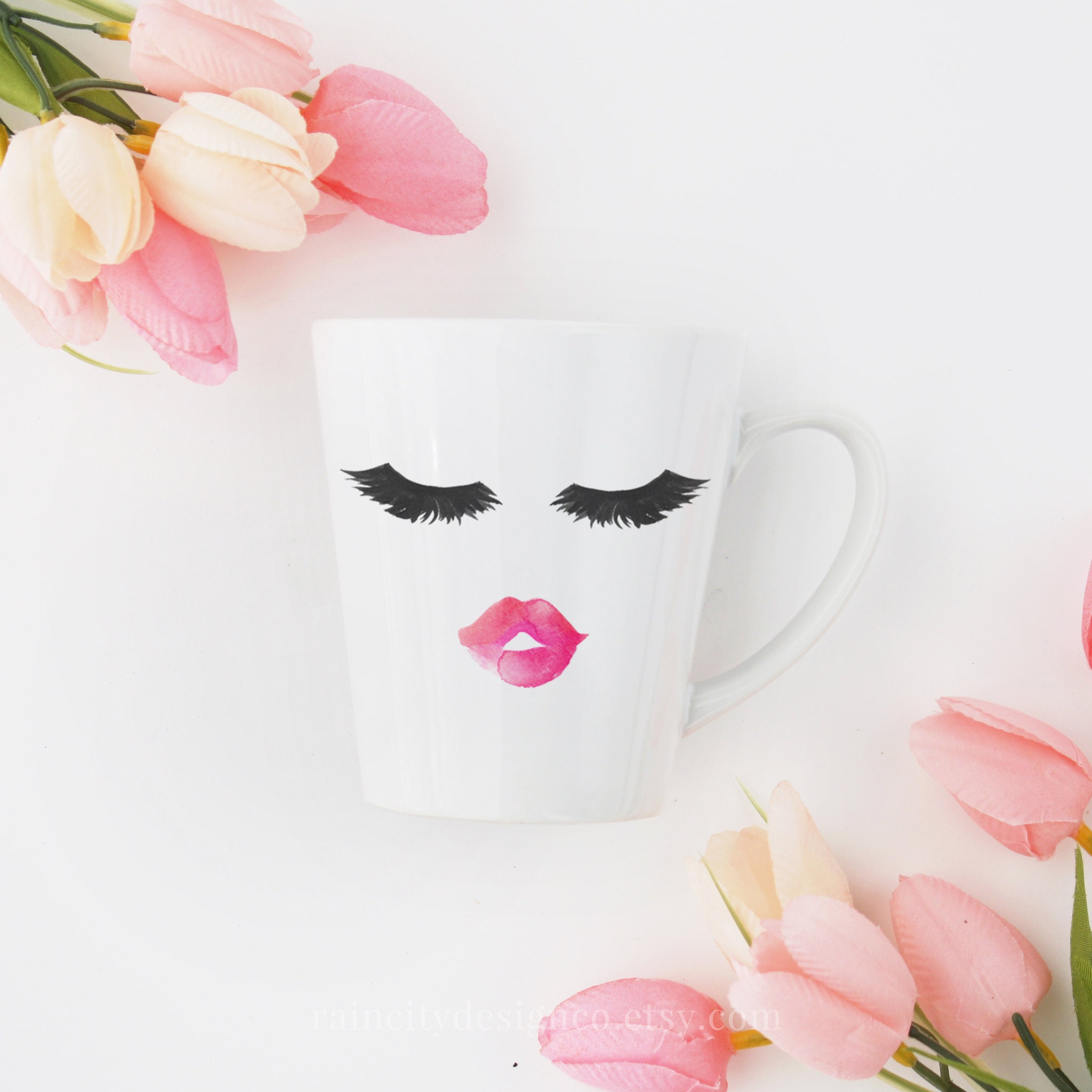 Lips and Lashes Mug, Latte Mug, Cute Mug, Eyelash Mug, Bridal Party ...