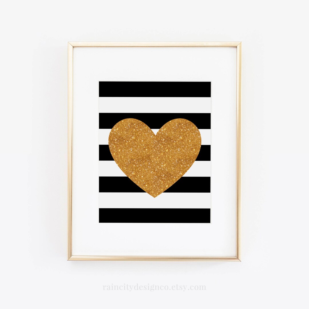 Gold Heart, Gold Glitter Print, Love Print, Faux Gold Glitter, Heart ...