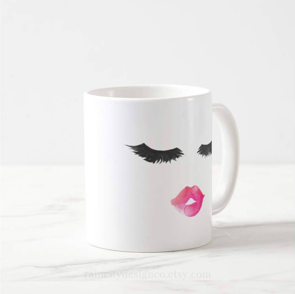 Eyelash Mug Lips and Lashes Mug Cute Mugs Bridal Party | Etsy