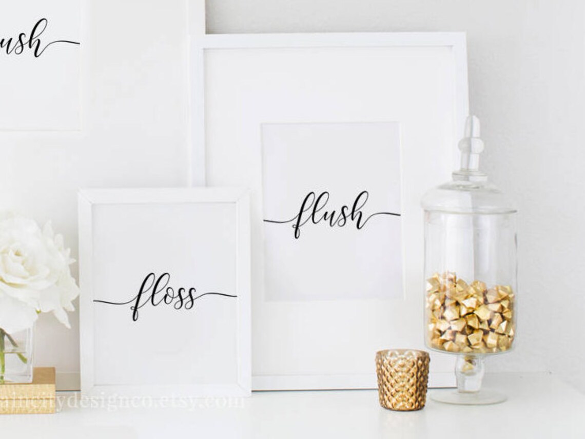 Wash Brush Floss Flush Bathroom Art Bathroom Artwork | Etsy