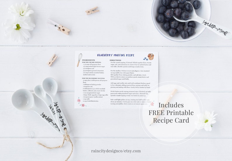 Blueberry Muffin Print, Illustrated Recipe, Recipe Print, Blueberry ...