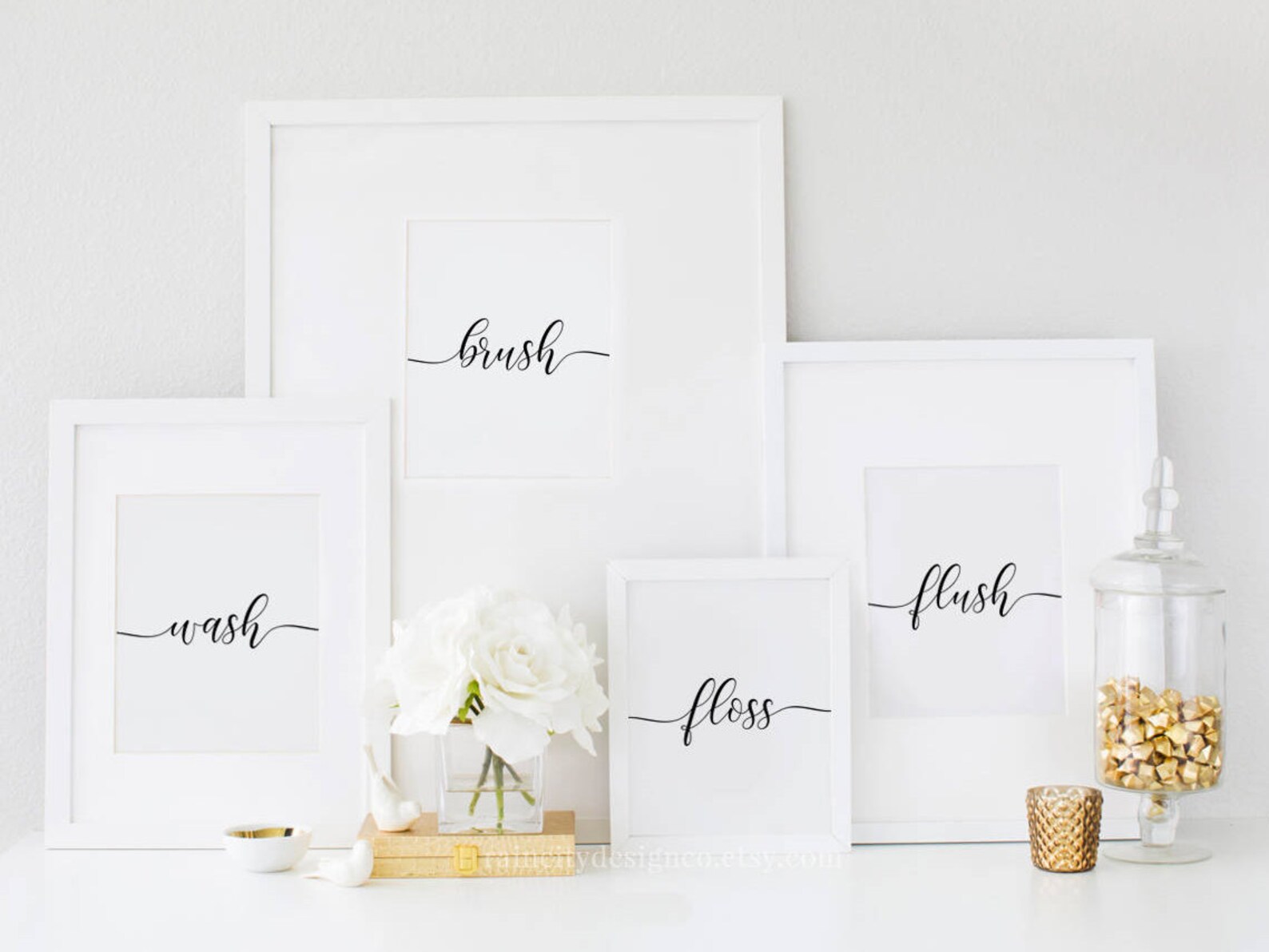 Wash Brush Floss Flush Bathroom Art Bathroom Artwork | Etsy