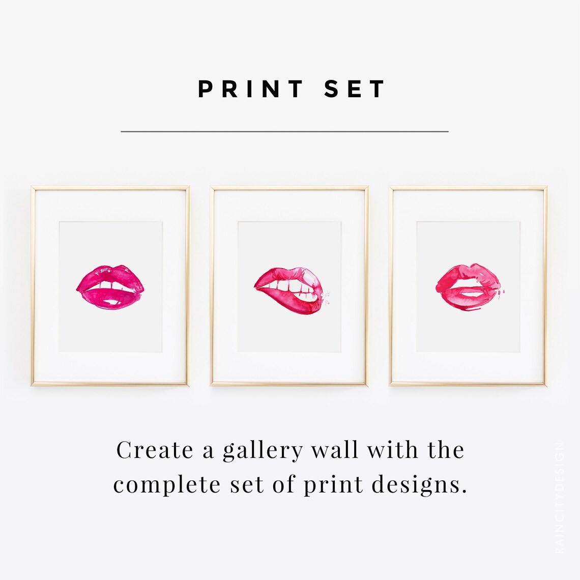 Lips Print, Set of 3 Prints, Fashion Art, Pink Lipstick Print, Makeup ...