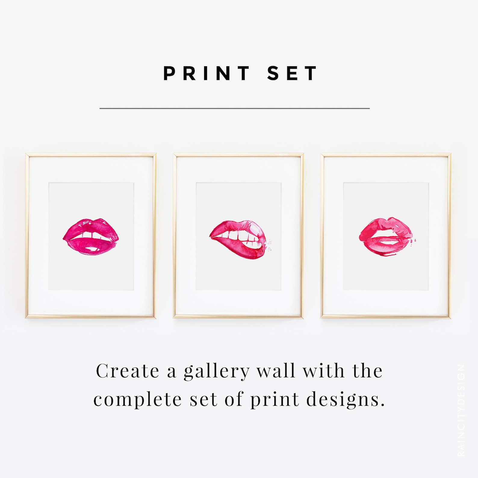 Lips Print, Set of 3 Prints, Fashion Art, Pink Lipstick Print, Makeup ...