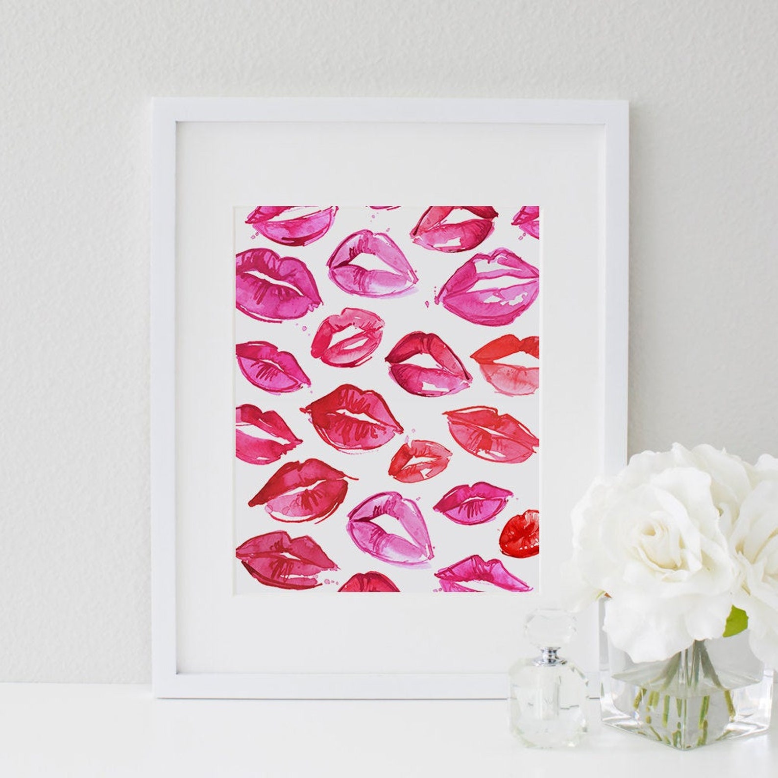 Pink Lips Print, Fashion Print, Kiss Print, Makeup Art, Makeup Print ...