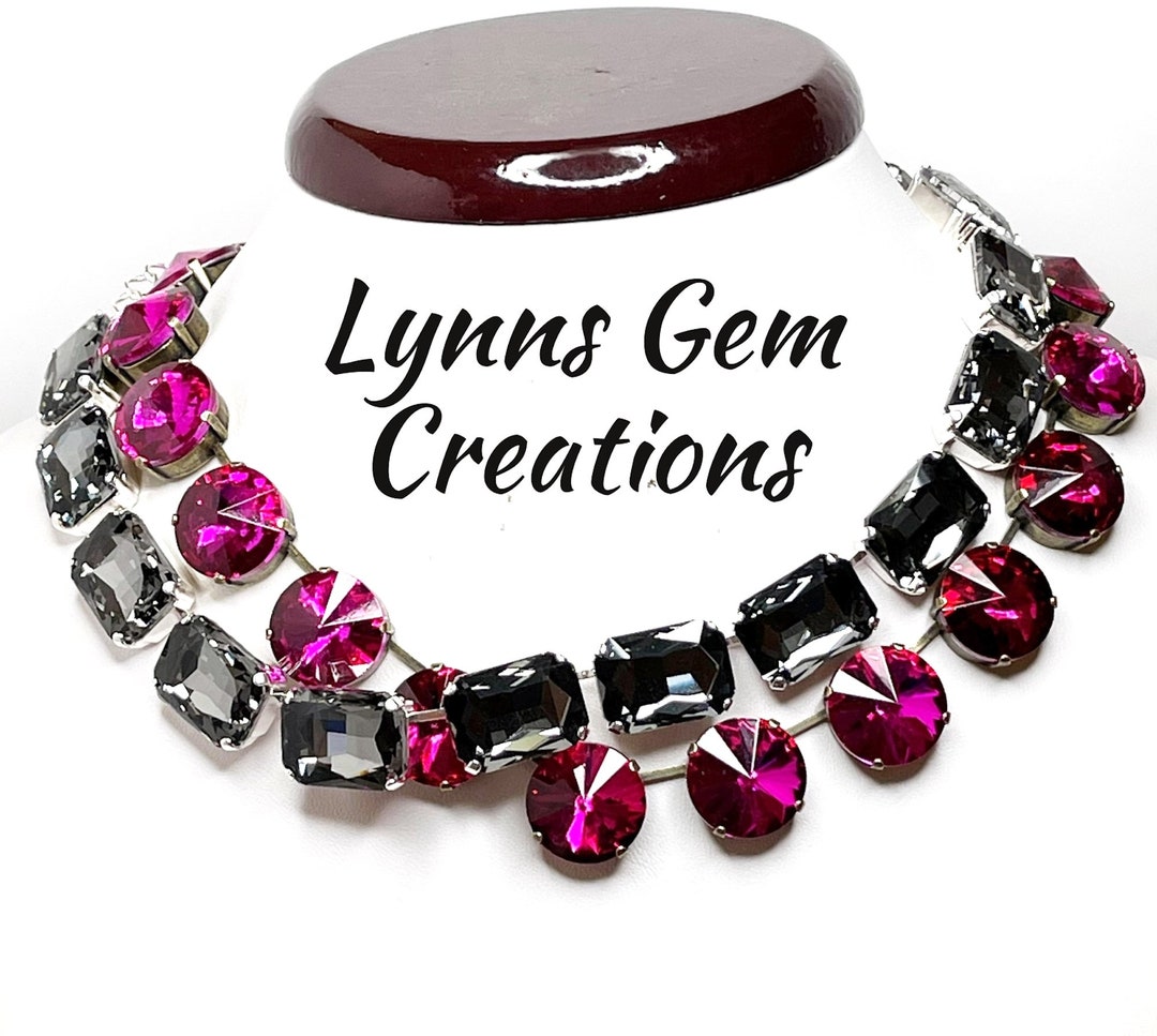 Black Fuchsia Crystal Necklaces: Anna Wintour Style Rhinestone Chokers ...