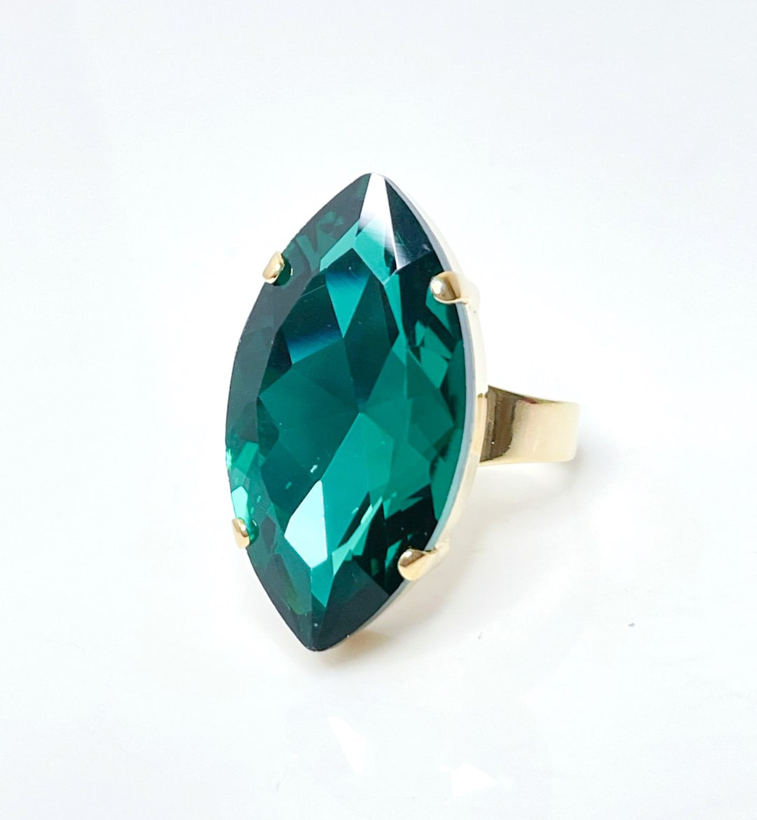 Emerald Crystal Ring, Large Green Statement Ring, Gold Plated, Georgian ...