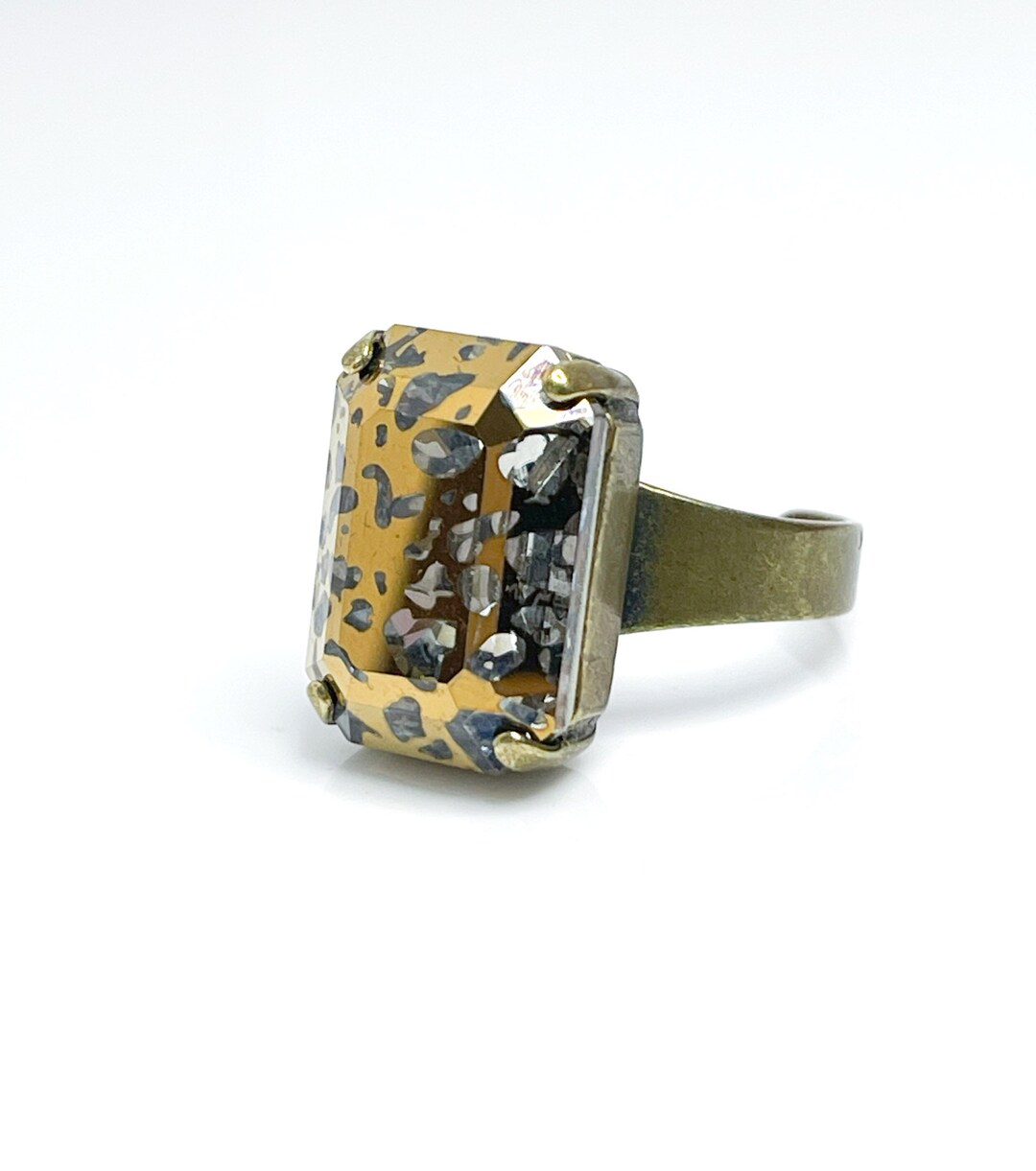 Gold Rectangle Crystal Ring, Large Gold Ring, Antique Brass, Georgian ...