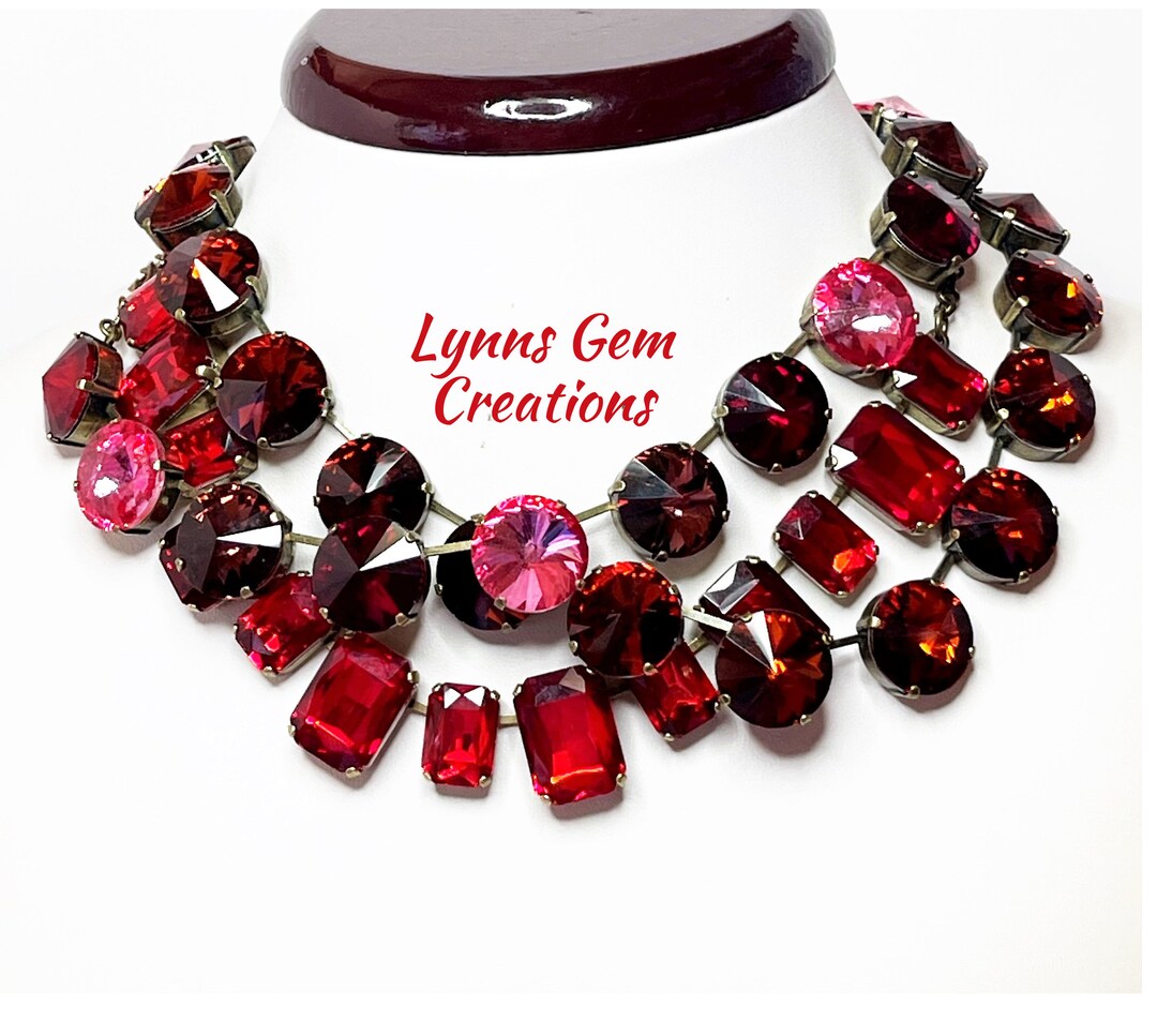 Anna Wintour Style Necklaces, Wine Red Georgian Collet, Red Statement ...