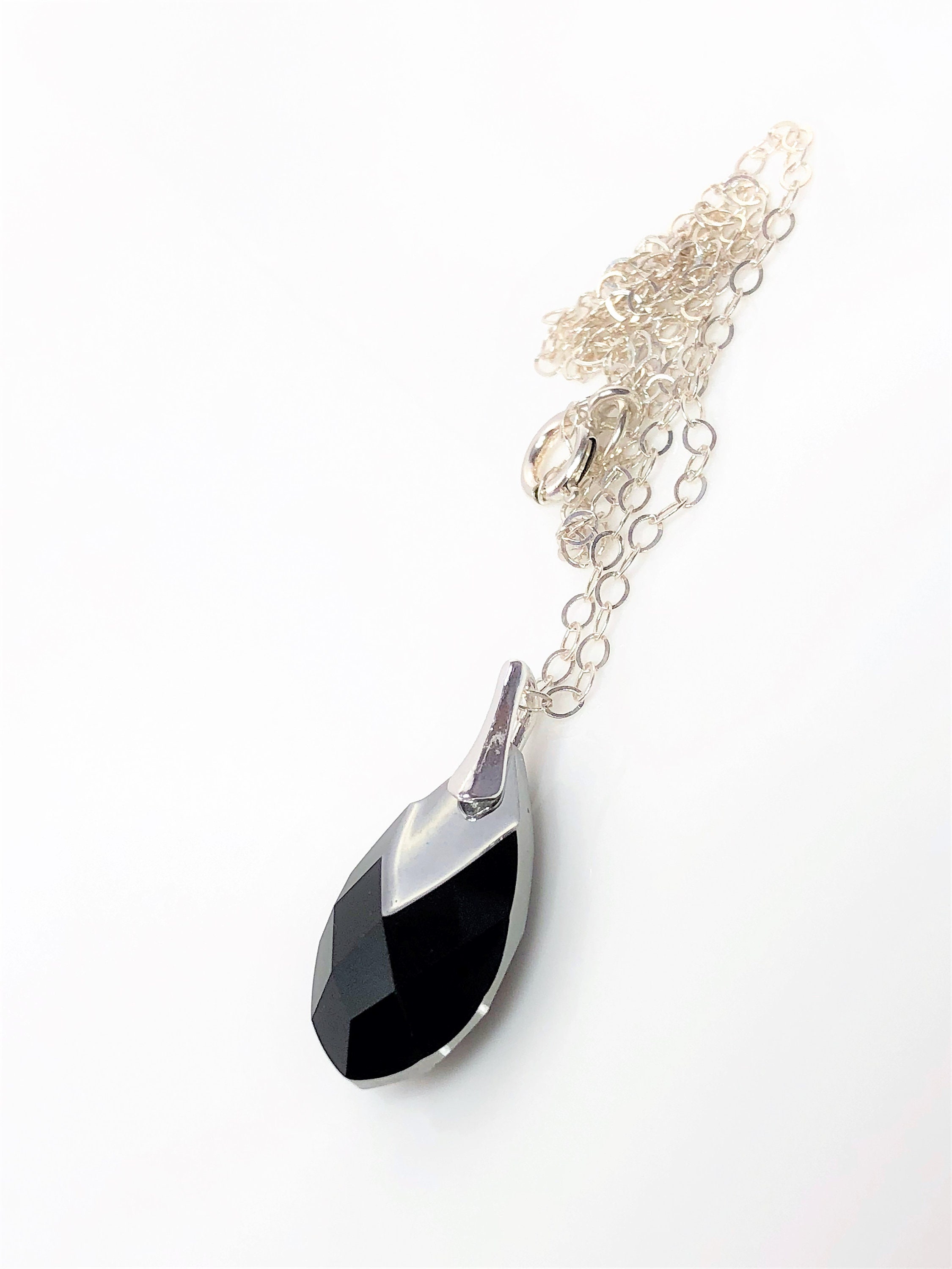 Jet Black Crystal Pendant Crystal Necklace Ebony Teardrop - Etsy UK