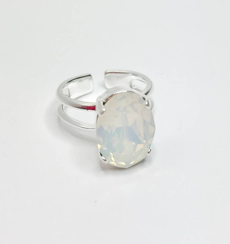 White Opal Crystal Adjustable Ring Oval Glass Ring Opal - Etsy UK