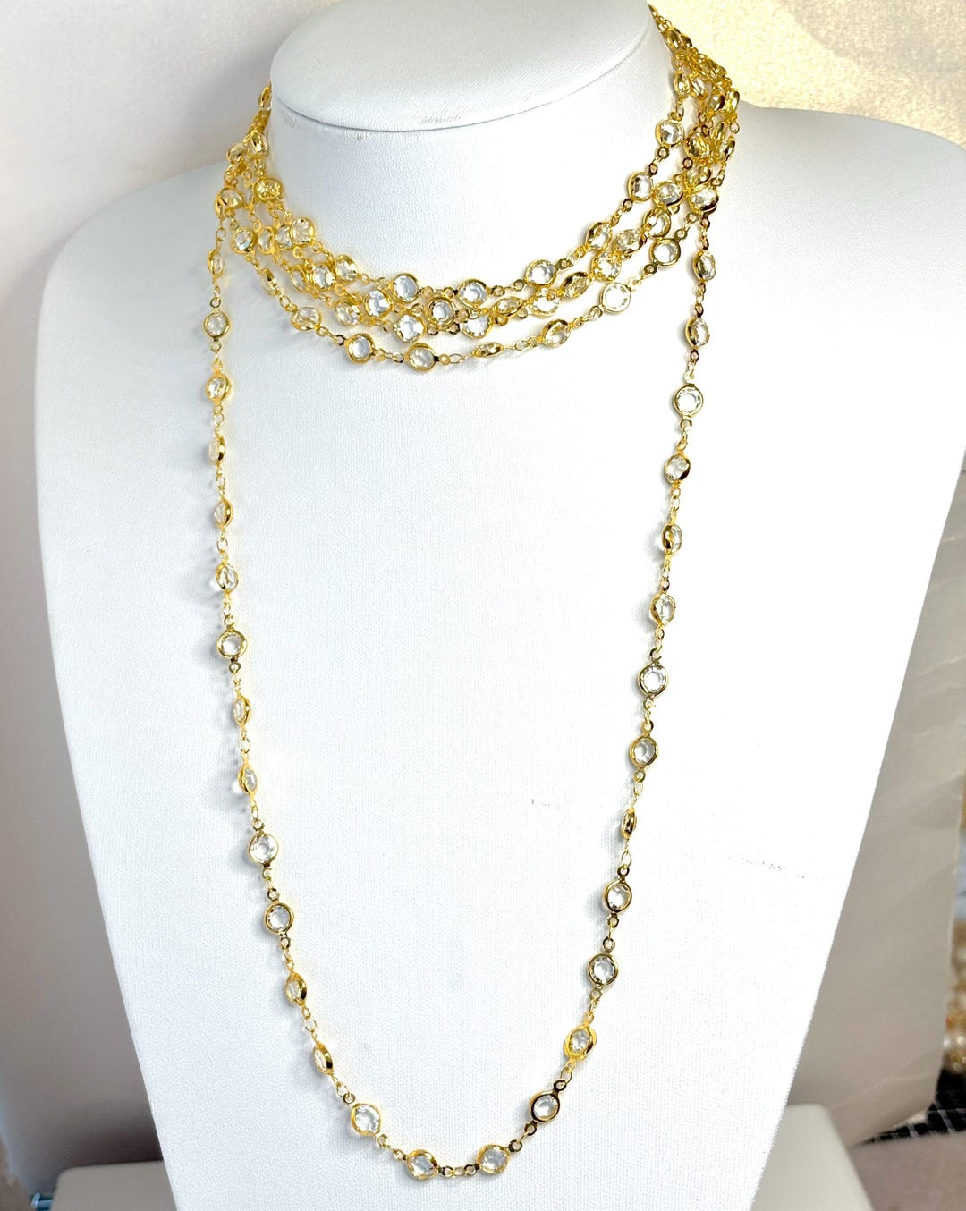 Extra Long Gold Plated CZ Crystal Chain Necklace: 78-inch No Clasp - Etsy